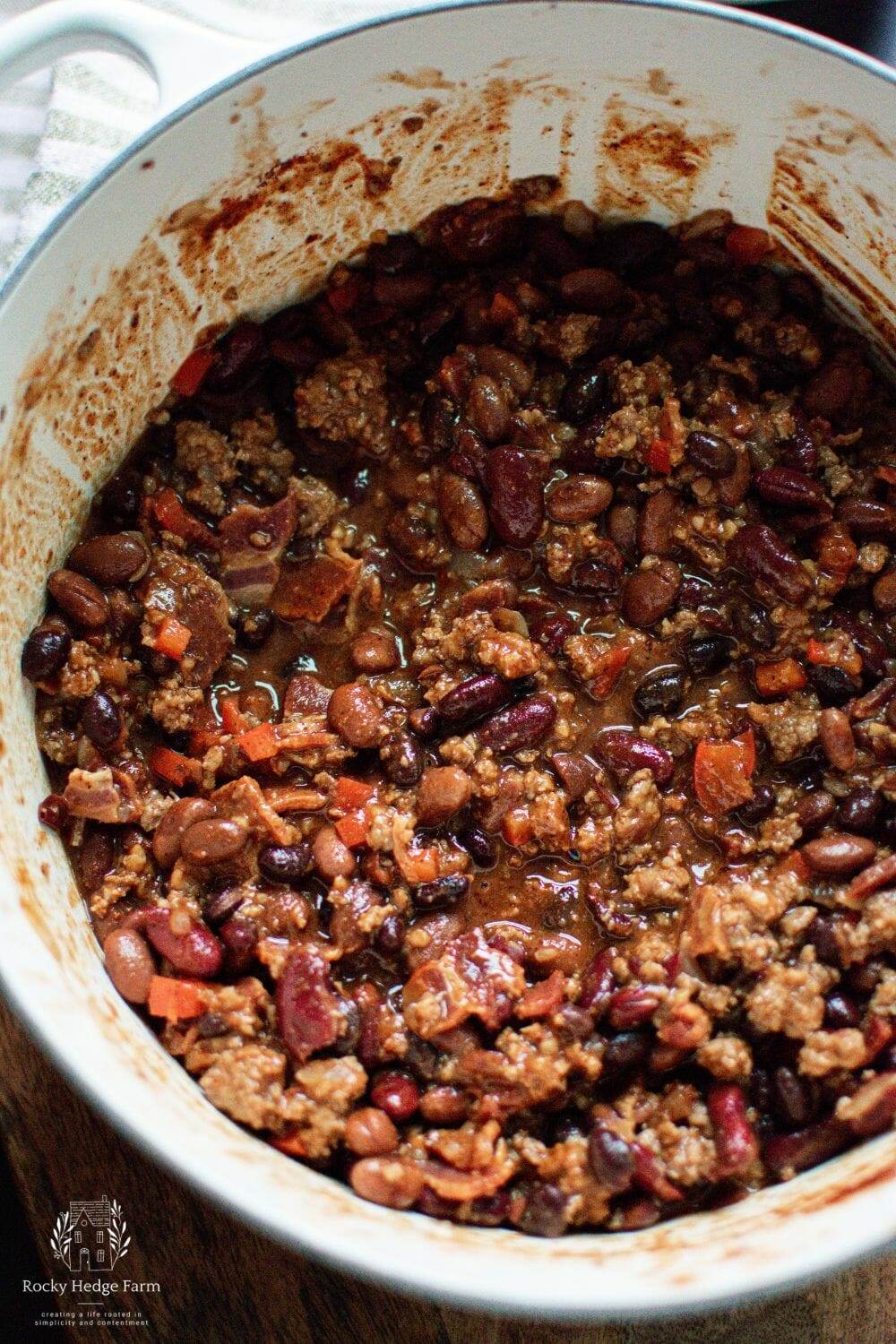 Dutch Oven Cowboy Beans Recipe With Hamburger - Rocky Hedge Farm